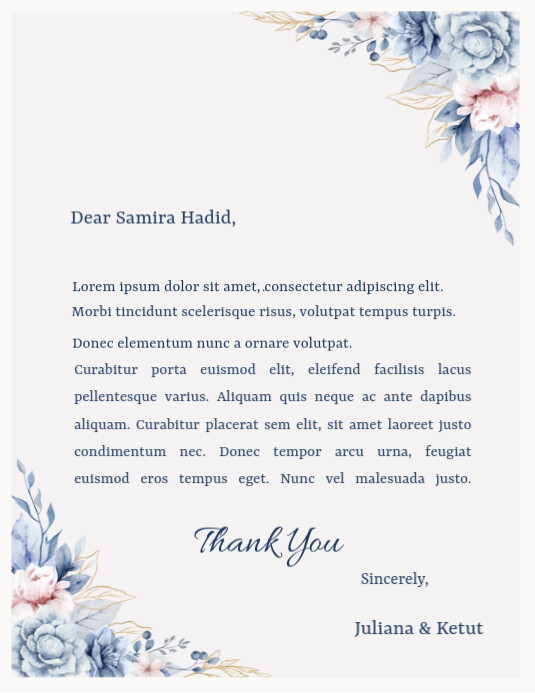 Light Gray floral Wedding Letter Template | PosterMyWall
