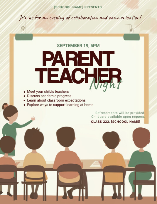 Light Illustrative Parent-teacher Night Flyer Template | PosterMyWall