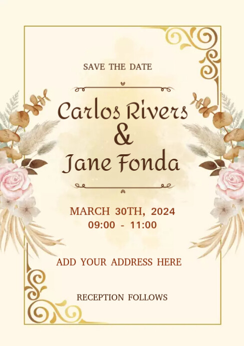 Light Pink Flower Wedding Card Template | PosterMyWall
