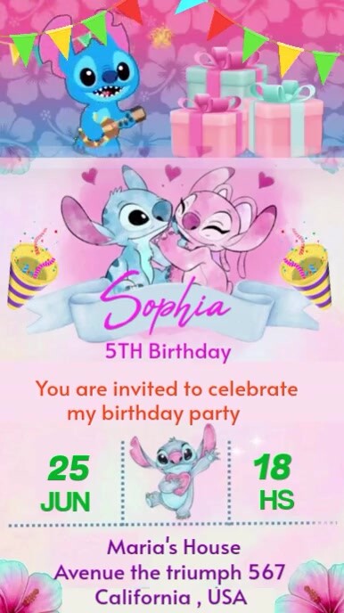Lilo & Stitch Birthday Video Invitation Template | PosterMyWall