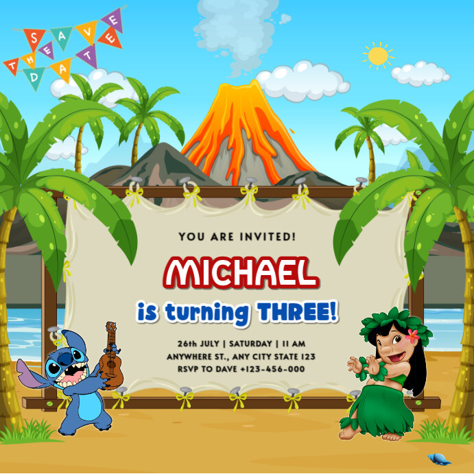 lilo and stitch birthday invitation instagram post Modelo | PosterMyWall