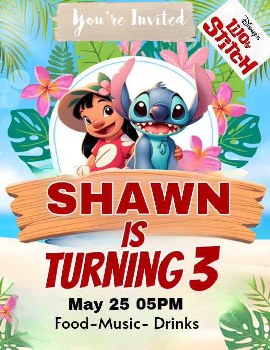 Copy of lilo and stitch birthday party flyer party poster | PosterMyWall