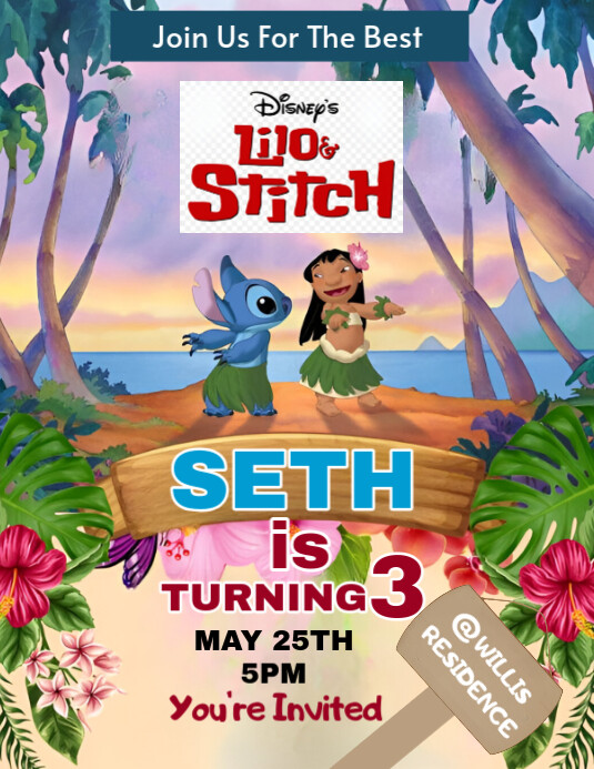 lilo and stitch birthday party invitation flyer Template | PosterMyWall