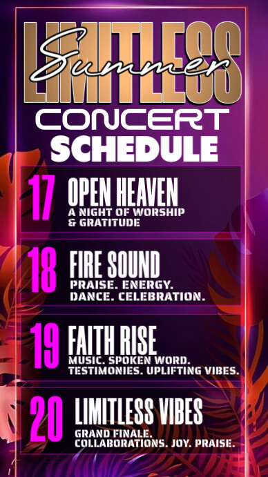 LIMITLESS SUMMER – CONCERT SCHEDULE Template | PosterMyWall
