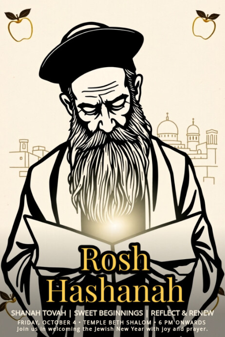 Copy of Line Art Jewish Elder Poster Template for Rosh Hashanah ...