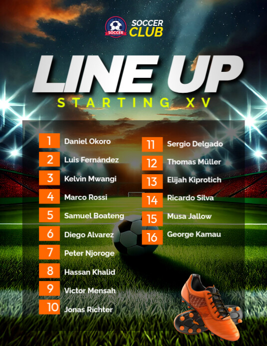 Lineup soccer baseball football team sheet line up squad list roster ...