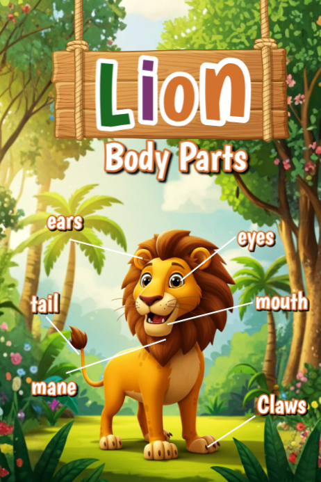 Lion Body Parts Learning Poster Template | PosterMyWall