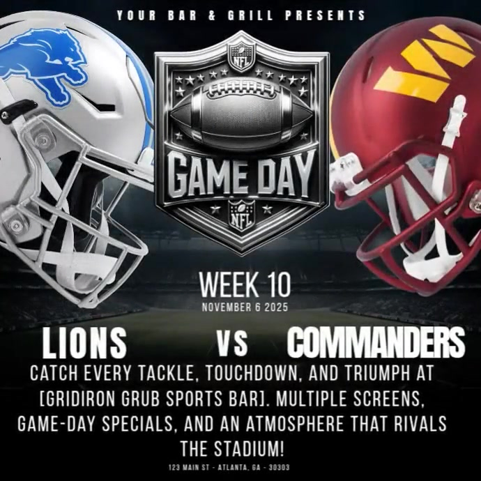 Modèle lions vs commanders.. nfl game day flyer. american football ...