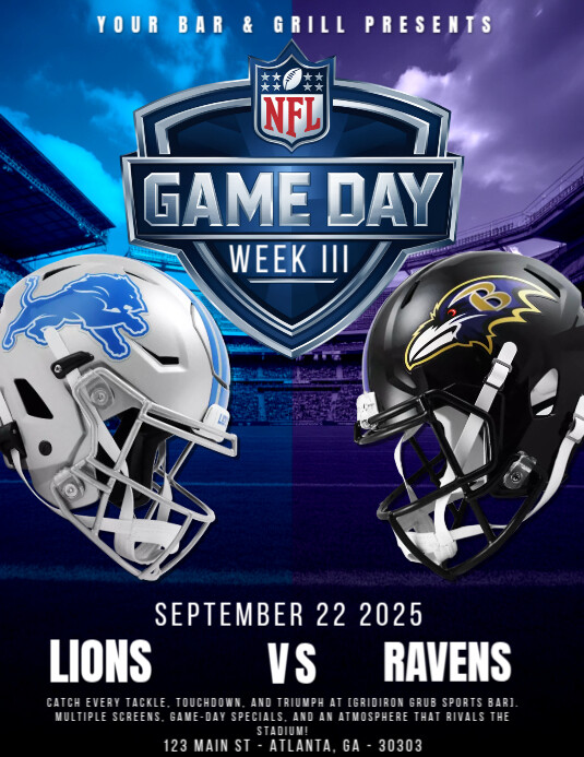 Copy of lions vs ravens. nfl game day flyer. american football ...