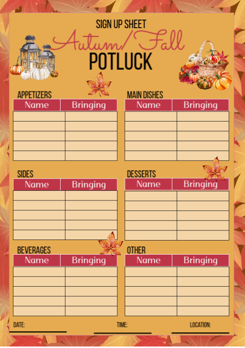 Copy of List-based Autumn Potluck Sign Up Sheet A4 | PosterMyWall