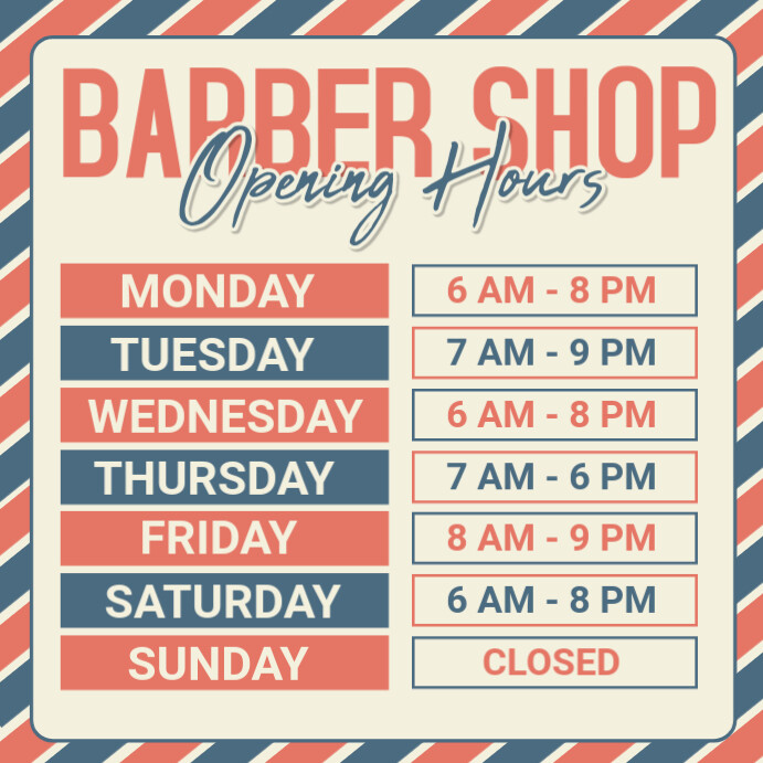 Copy of List-based Barber Shop Opening Hours Instagram Post | PosterMyWall