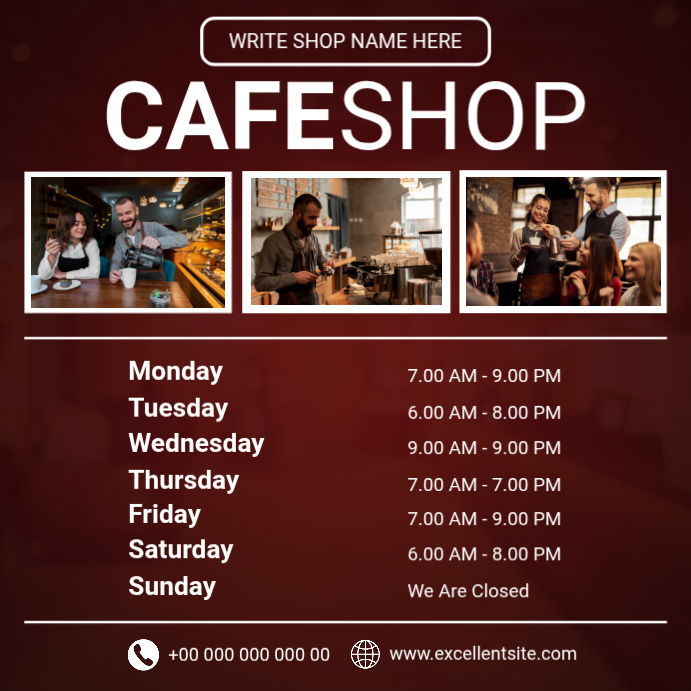 List-based Cafe Shop Opening Hours Instagram Post Template | PosterMyWall