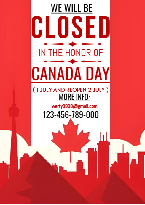 List-based Canada Day Closed A3 Template | PosterMyWall