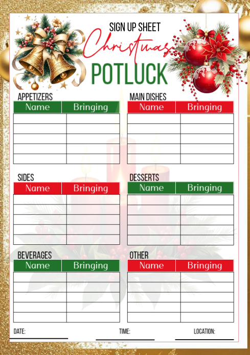 List-based Christmas Potluck Signup Sheet A4 Template | PosterMyWall