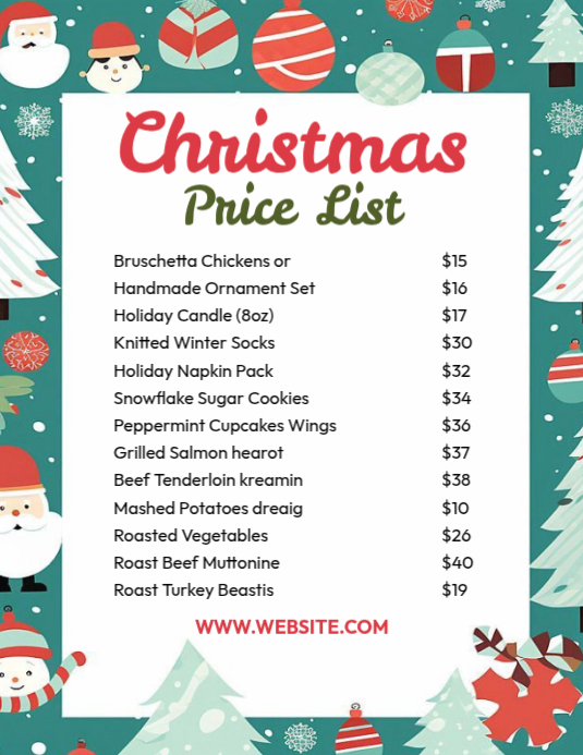 List-based Christmas Price List Poster Card Template Flyer (us Letter ...