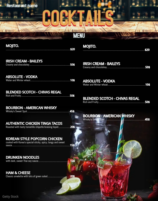 Copy of List-based Cocktail Menu Poster/wallboard | PosterMyWall
