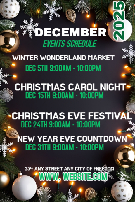 List-based December Upcoming Events Schedule 2025 Poster Template ...