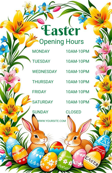 List-based Easter Opening Hours Tabloid Template | PosterMyWall