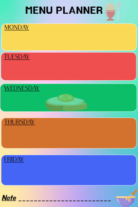 List-based Empty Editable School Lunch Meal Planner Timetable Poster ...