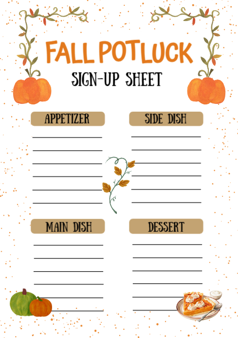 Copy of List-based Fall Potluck Sign Up Sheet A4 | PosterMyWall