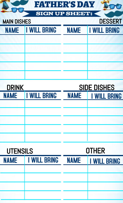 Plantilla de List-based Father's Day Potluck Sign Up Sheet | PosterMyWall
