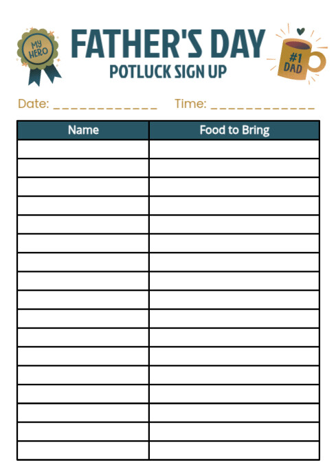 Copy of List-based Father's Day Potluck Sign Up Sheet A4 | PosterMyWall