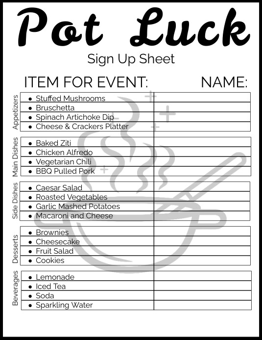 Copy of List-based Free Pot Luck Signup Sheet Templat | PosterMyWall