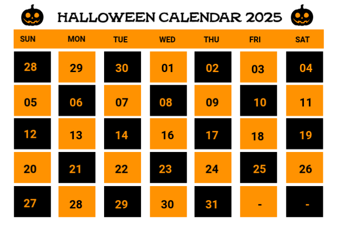 List-based Halloween Calendar 2025 Label Template | PosterMyWall