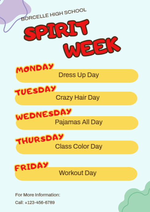 List-based High School Spirit Week A4 Template | PosterMyWall