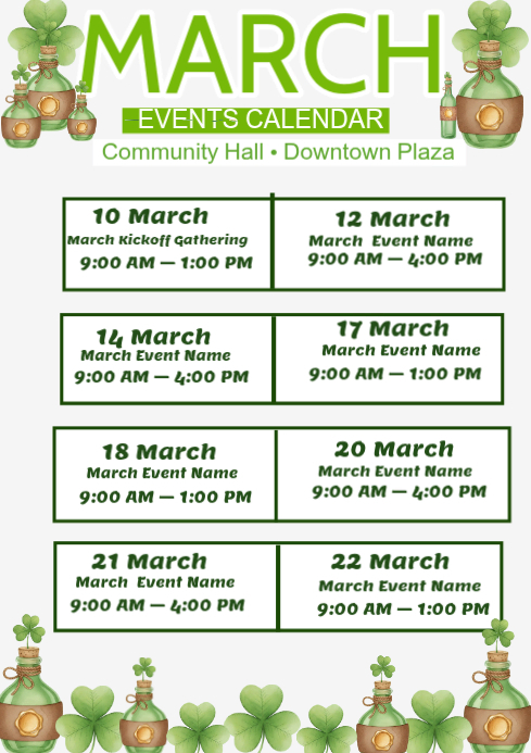 List-based March Upcoming Events Template | PosterMyWall