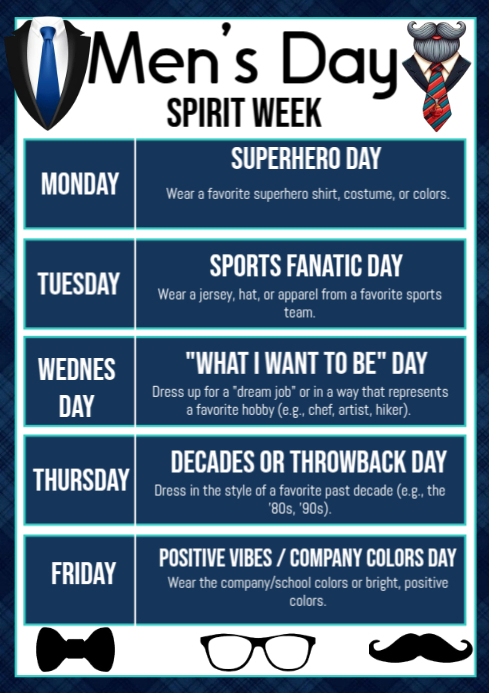 List-based Mens Day Spirit Week A4 Template | PosterMyWall