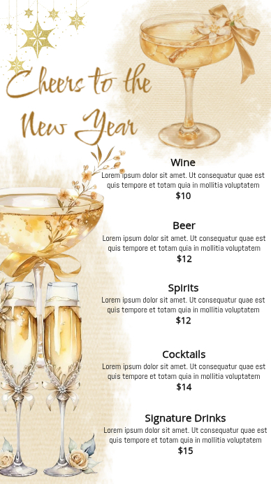 Plantilla de List-based New Year Bar Menu Card Digital Display (9:16 ...