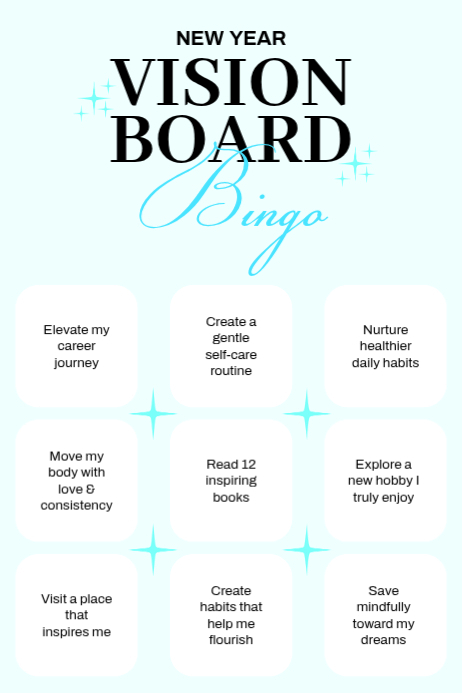 List-based New Year Vision Board Bingo Poster Template | PosterMyWall