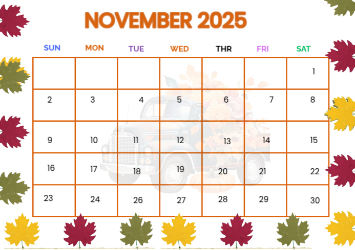 List-based November 2025 Calendar A4 Template | PosterMyWall