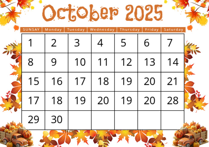 List-based October 2025 Calendar A4 Template | PosterMyWall