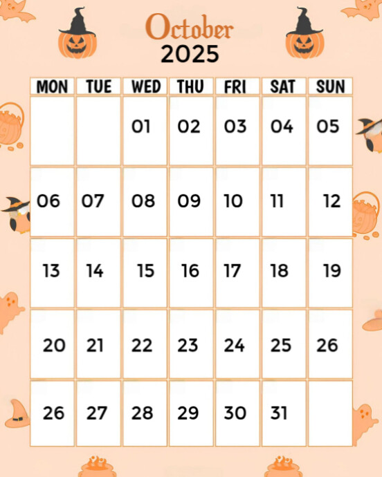 List-based October Calendar 2025 Template | PosterMyWall