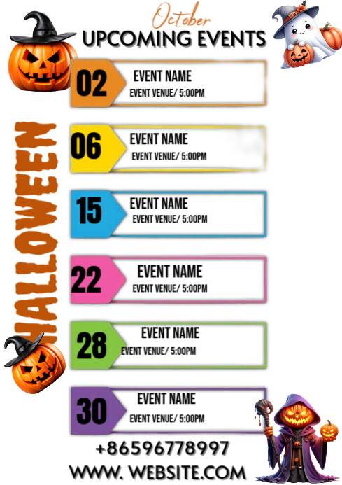 List-based October Upcoming Events A4 Template | PosterMyWall