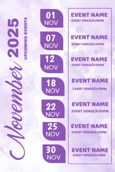 List-based October Upcoming Events Calendar Template | PosterMyWall