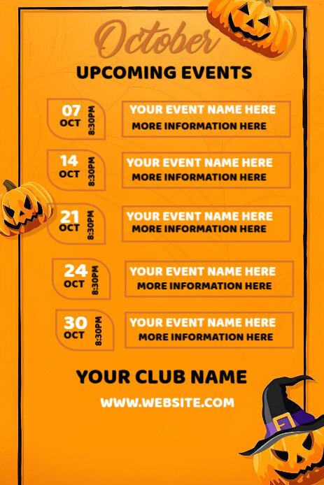List-based October Upcoming Events Calendar Pinterest Graphic Template ...