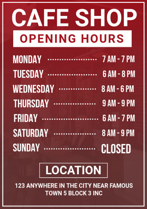 Copy of List-based Opening Hours A4 | PosterMyWall