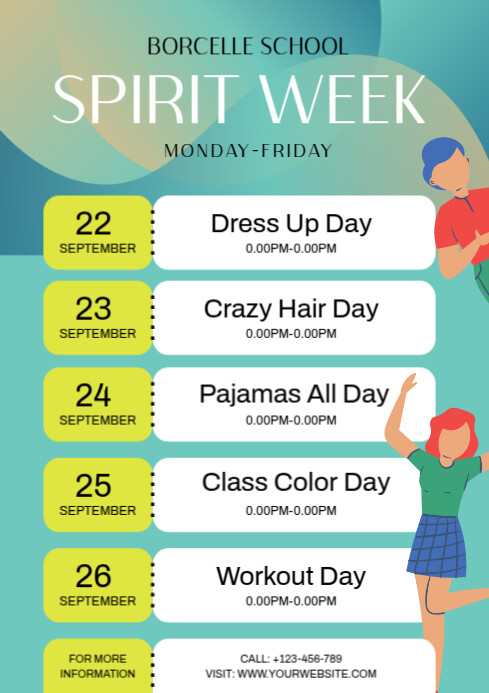 Turquoise School Spirit Week A4 Template | PosterMyWall