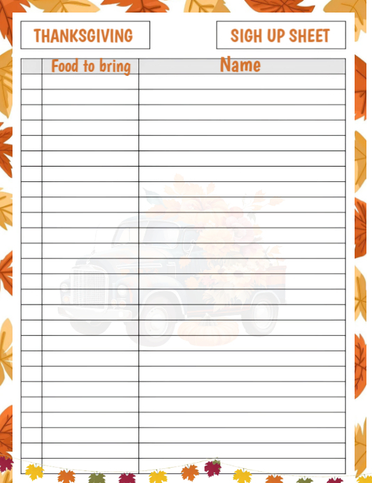 List-based Thanksgiving Day Sign Up Sheet Flyer (us Letter) Template ...