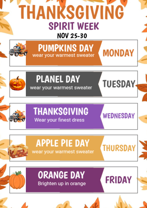 Copy of List-based Thanksgiving Spirit Week | PosterMyWall