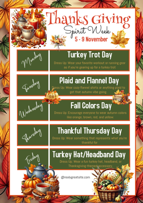 Copy of List-based Thanksgiving Spirit Week event list A4 | PosterMyWall