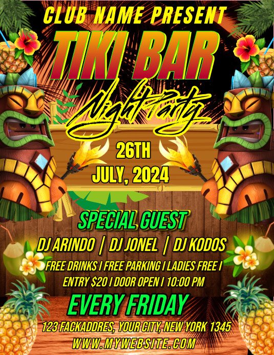 List-based Tiki Bar Night Party Flyers Flyer Template | PosterMyWall