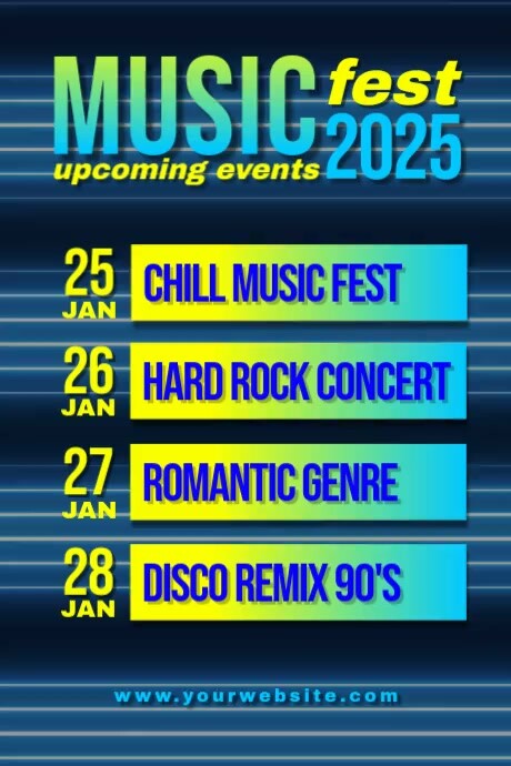 List-based Upcoming Music Event Poster Template | PosterMyWall