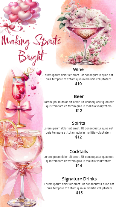 List-based Valentine Bar Menu Digital Display (9:16) Template ...