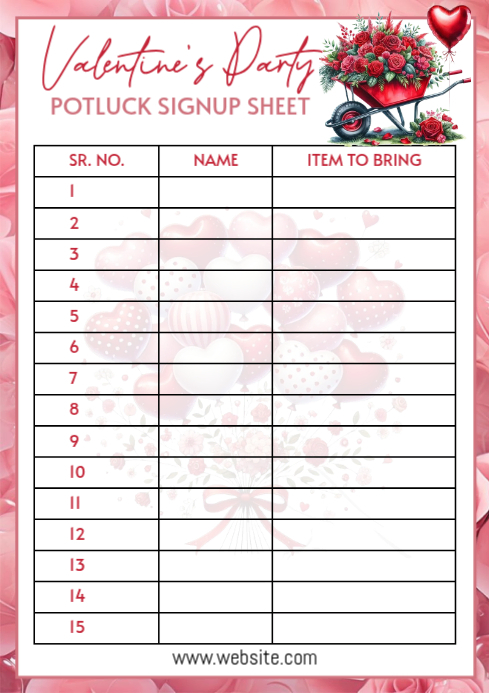 List-based Valentines Party Potluck Signup Sheet A4 Template | PosterMyWall