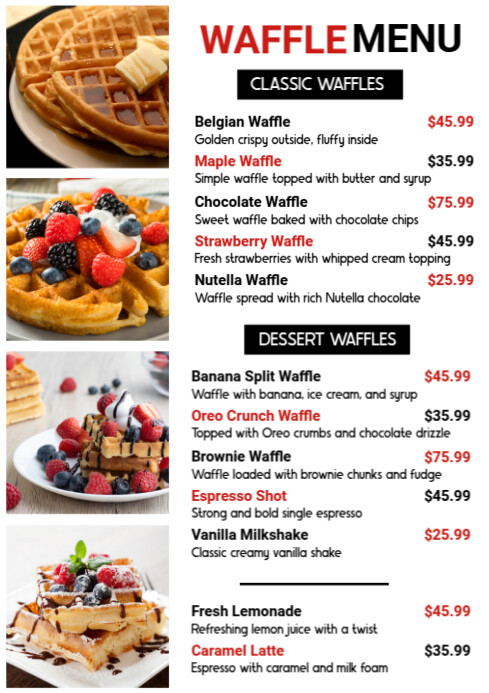 List-based Waffle Menu A4 Template | PosterMyWall