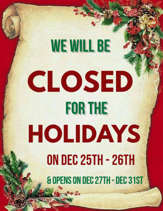 Plantilla de List-based We Will Be Closed Flyer (us Letter) | PosterMyWall